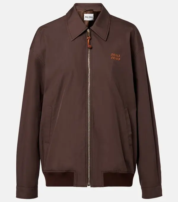Miu Miu Logo Cotton-blend Blouson - Brown