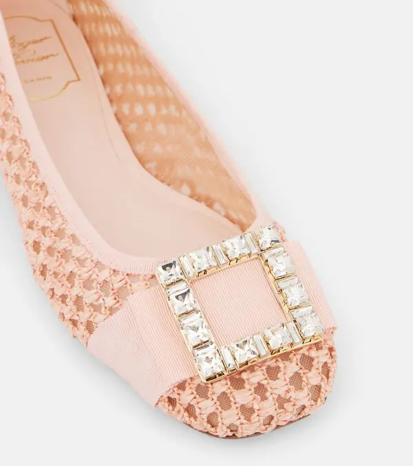 ROGER VIVIER Tres Vivier Raffia Ballet Flats - Pink
