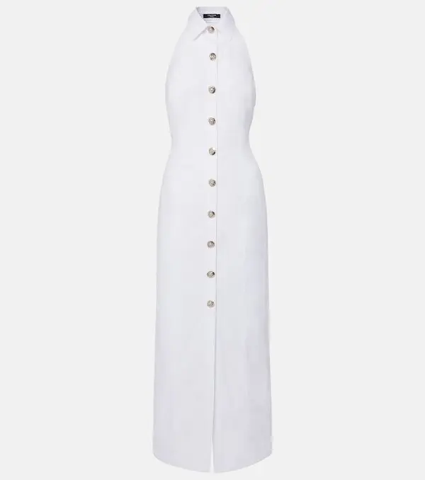 Balmain Open-back Buttoned Shirt Dress - White