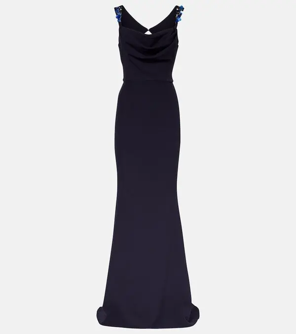 Safiyaa Melina Embellished Crêpe Gown - Black