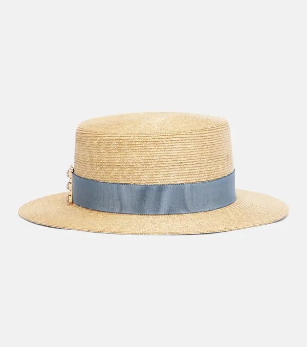 ROGER VIVIER Très Vivier Straw Boater Hat - Beige