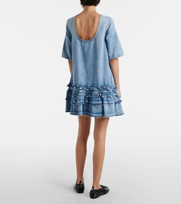 GANNI Ruffled Denim Minidress