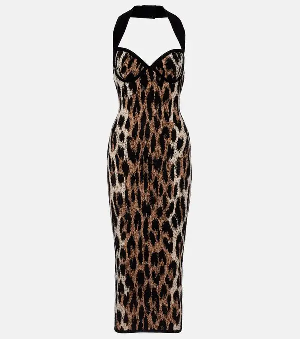 Balmain Animal-printed Halterneck Maxi Dress - Brown