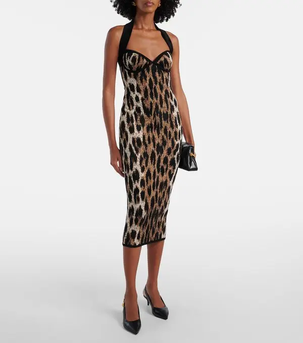 Balmain Animal-printed Halterneck Maxi Dress