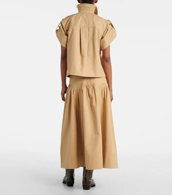 GANNI Bow-detailed Cotton-linen Top - Beige