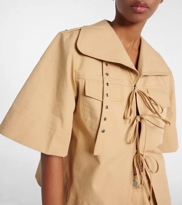 GANNI Bow-detailed Cotton-linen Top - Beige
