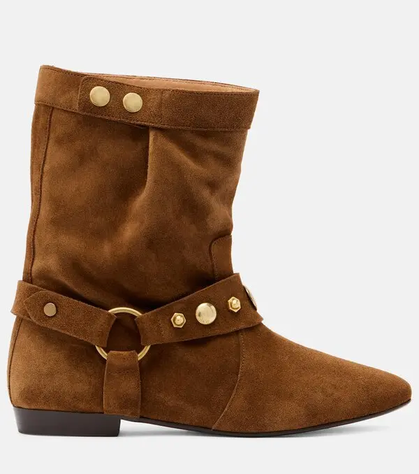 Isabel Marant Étoile Stania Studded Suede Ankle Boots - Brown