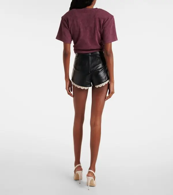Magda Butrym Lace-trimmed Leather Shorts - Black