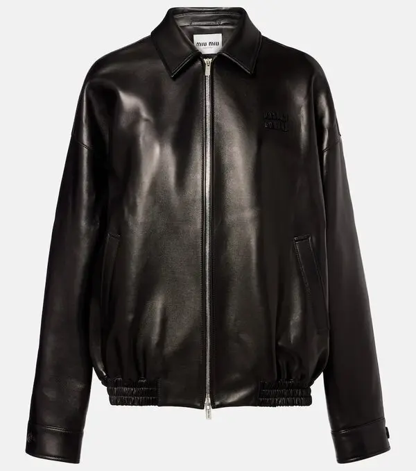 Miu Miu Logo Leather Jacket