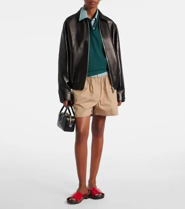 Miu Miu Logo Leather Bomber Jacket - Black