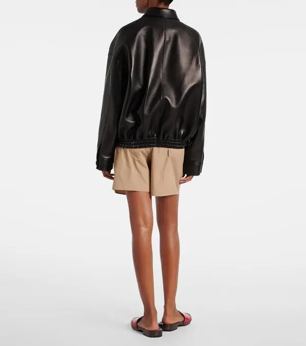 Miu Miu Logo Leather Bomber Jacket - Black