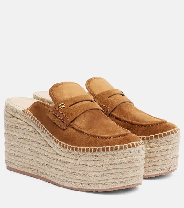 GIANVITO ROSSI Maxilla Suede Espadrille Wedges - Brown