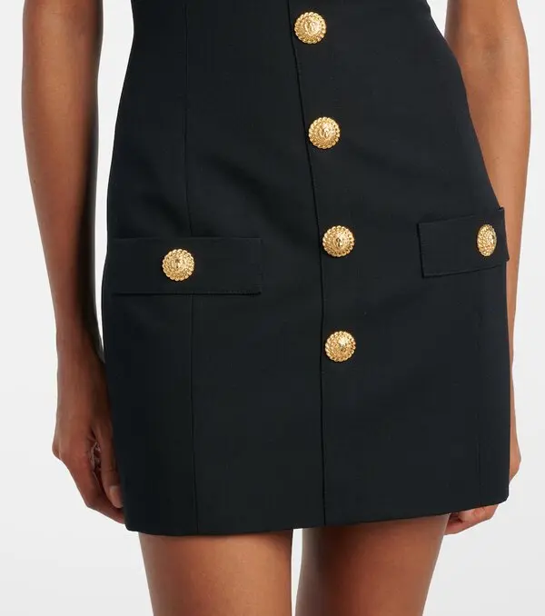 Balmain Halterneck Wool Grain De Poudre Minidress