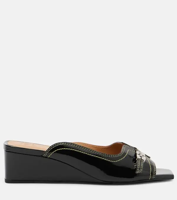 GANNI Butterfly Wedge Mules - Black