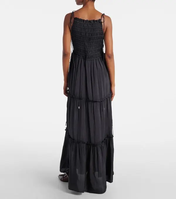 GANNI Smocked Tiered Maxi Dress - Black