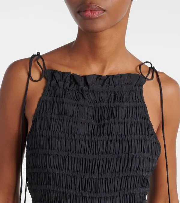 GANNI Smocked Tiered Maxi Dress - Black