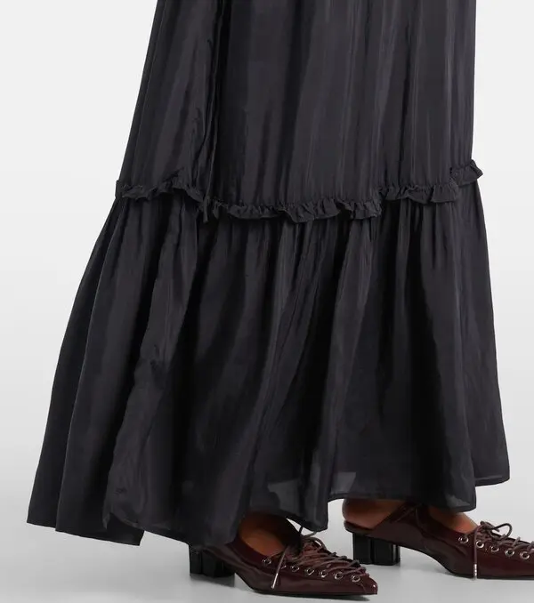 GANNI Smocked Tiered Maxi Dress - Black