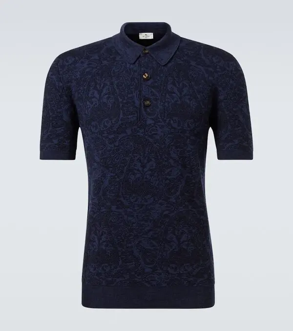 Etro Cotton And Wool-blend Jacquard Polo Sweater - Blue