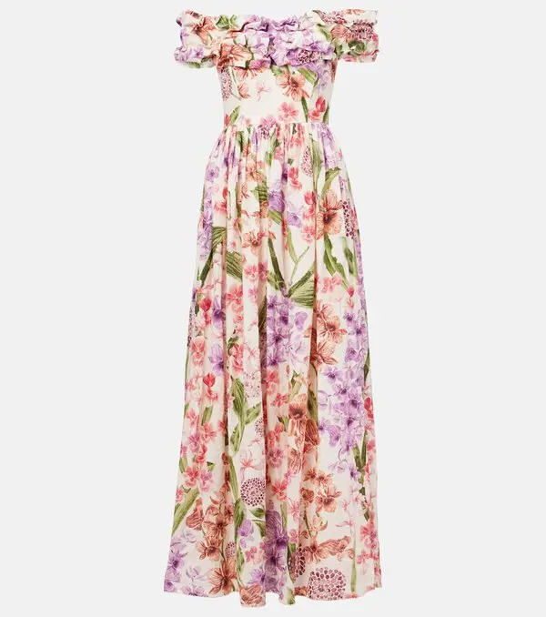 Agua Bendita Espliego Floral Linen Maxi Dress - Multicoloured