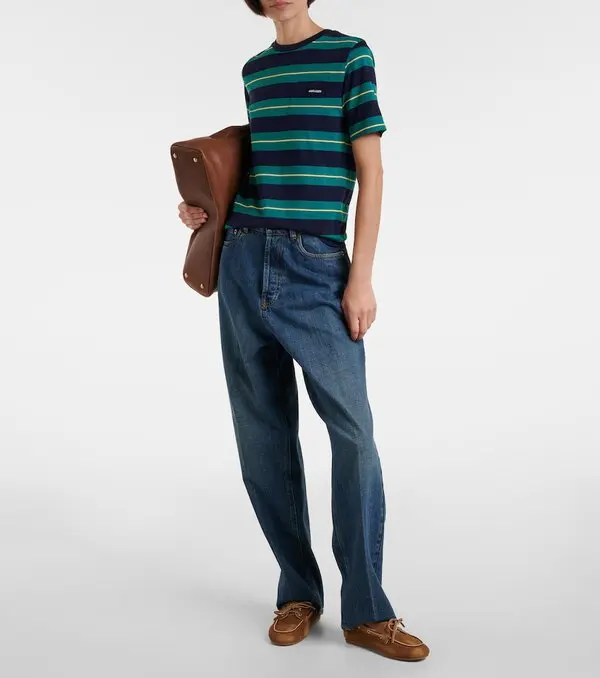 Miu Miu Logo Striped Cotton Jersey T-shirt - Multicoloured