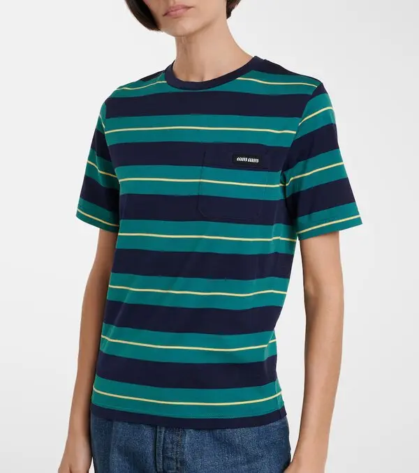 Miu Miu Logo Striped Cotton Jersey T-shirt - Multicoloured
