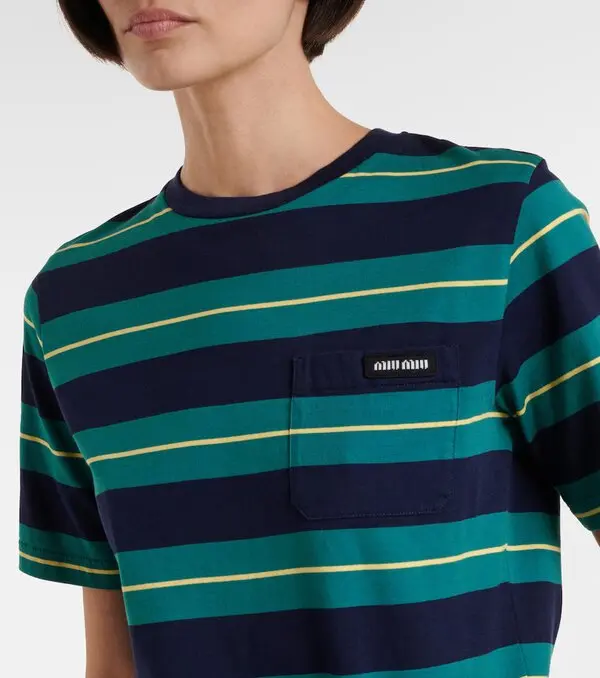 Miu Miu Logo Striped Cotton Jersey T-shirt - Multicoloured