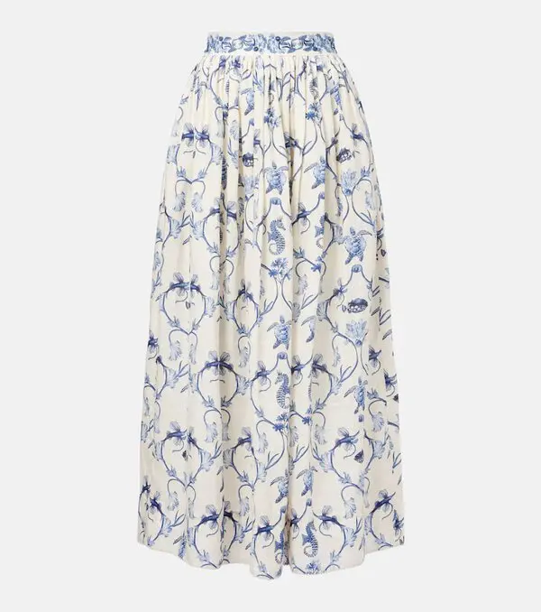 Agua Bendita Printed High-rise Linen Maxi Skirt - White