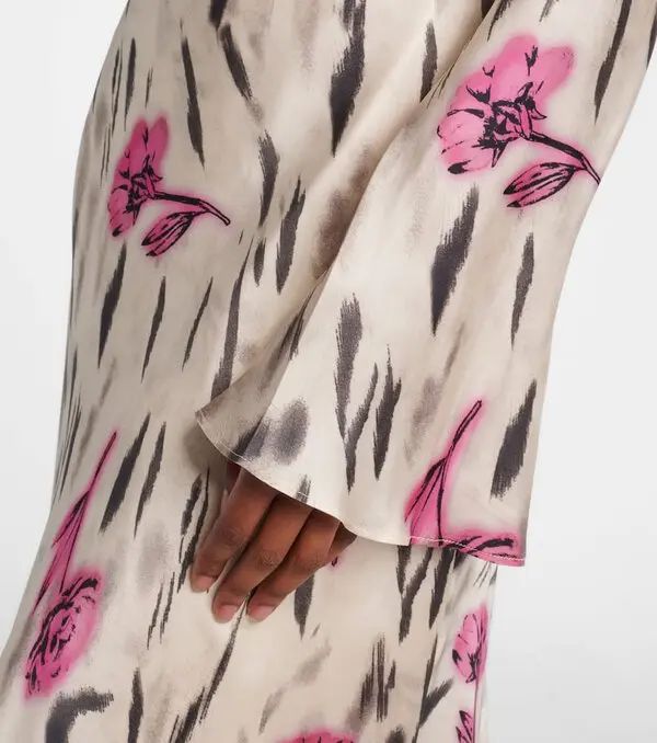 GANNI Floral Open-back Satin Maxi Dress