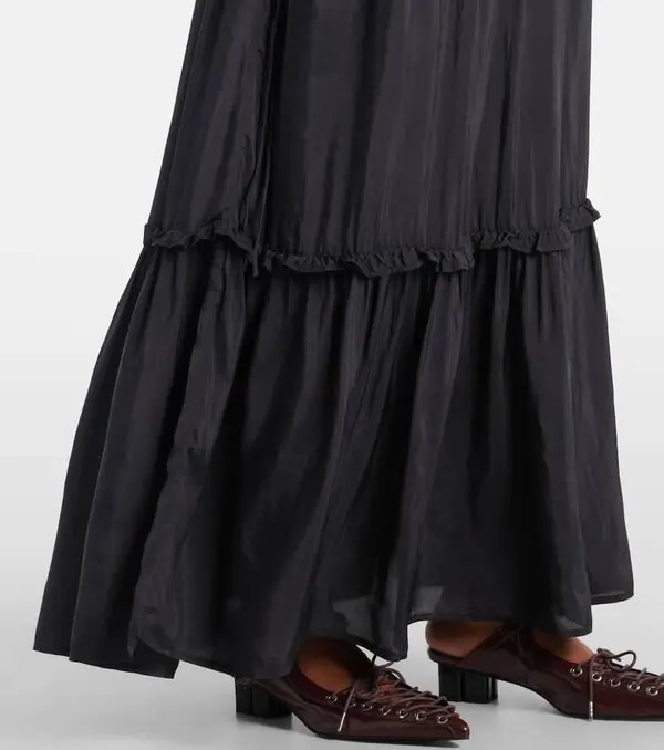 GANNI Smocked Tiered Maxi Dress - Black