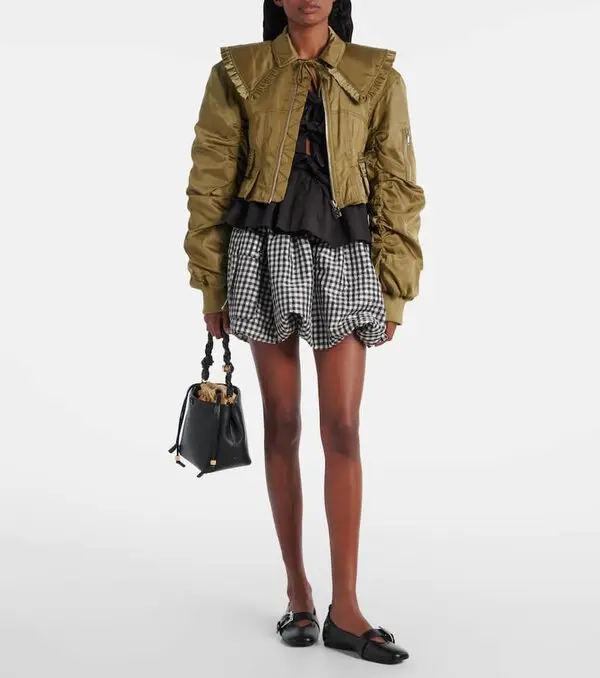 GANNI Cropped Ruched Bomber Jacket