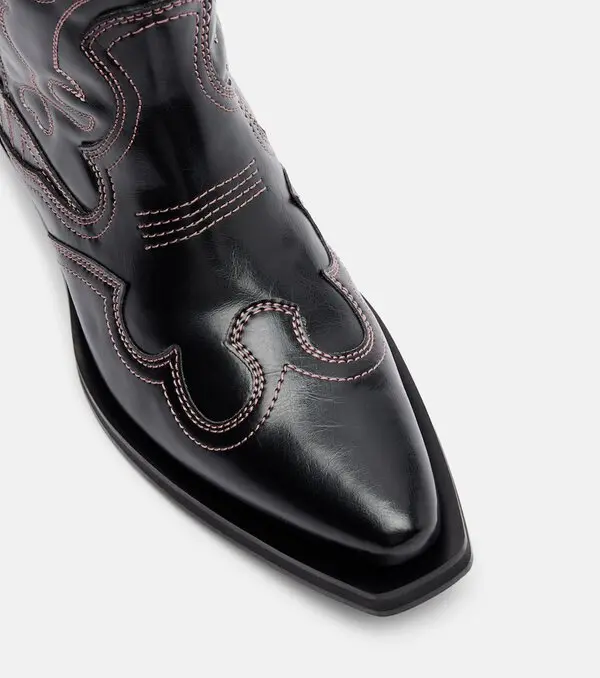 GANNI Mid Shaft Embroidered Cowboy Boots - Black