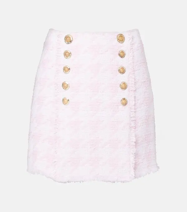 Balmain Houndstooth Cotton-blend Miniskirt - Pink