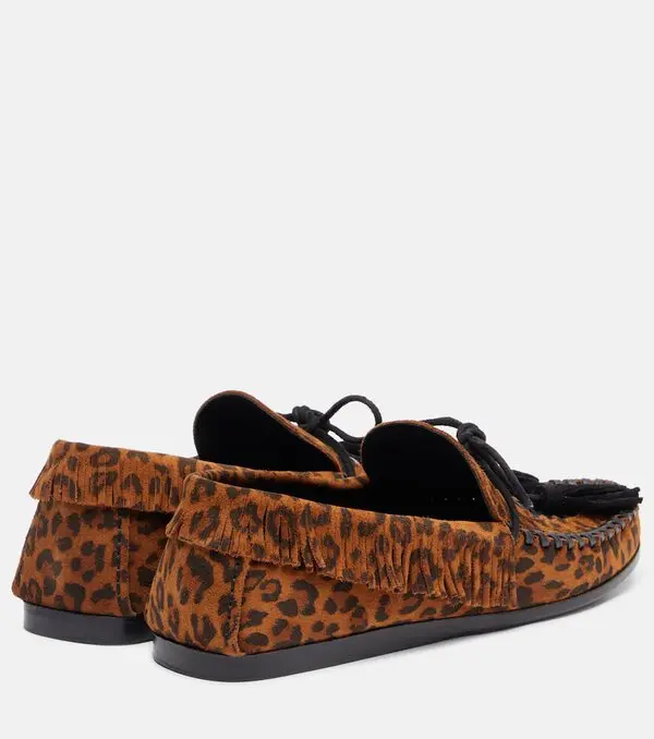Isabel Marant Étoile Fitza Fringed Leopard Print Suede Loafers - Brown