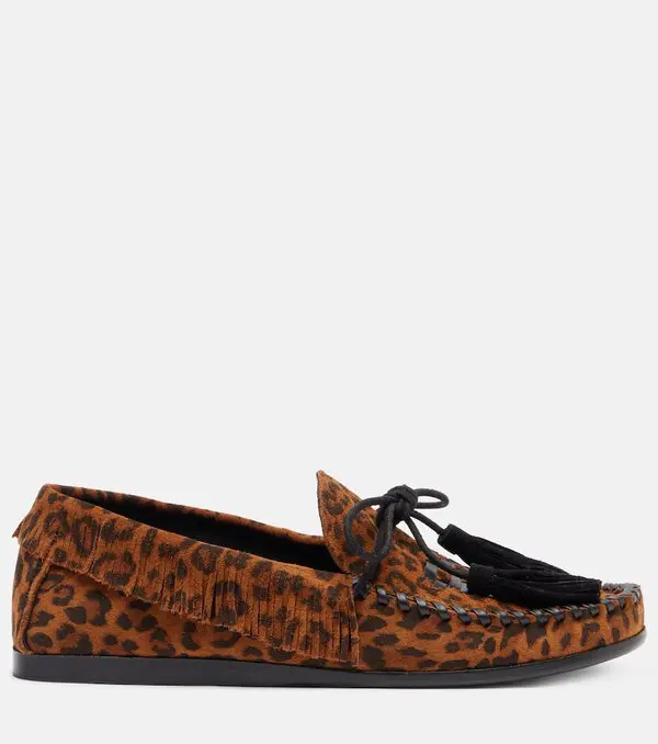 Isabel Marant Étoile Fitza Fringed Leopard Print Suede Loafers - Brown