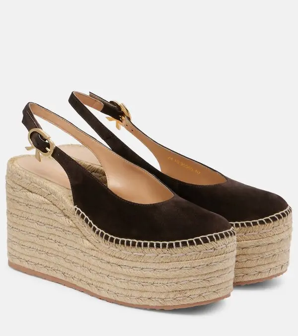 GIANVITO ROSSI Suede Slingback Espadrille Wedges - Brown