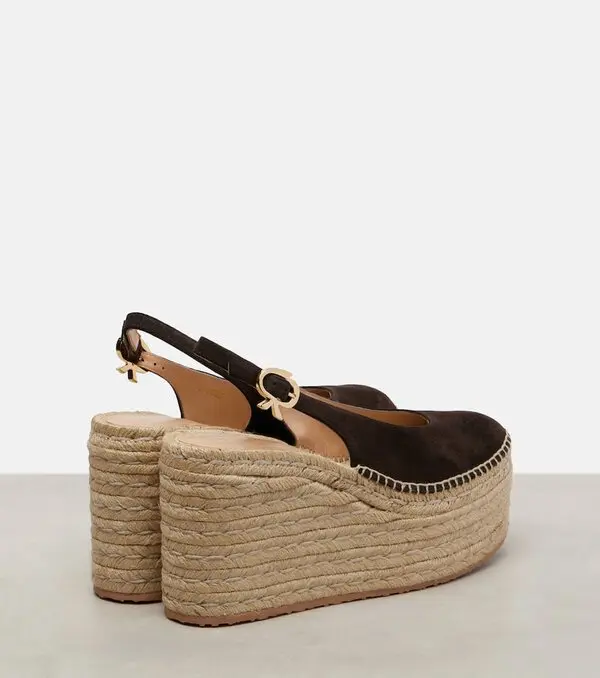 GIANVITO ROSSI Suede Slingback Espadrille Wedges - Brown