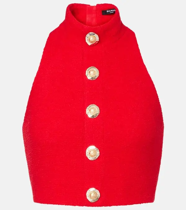 Balmain Halterneck Wool-blend Crepe Top