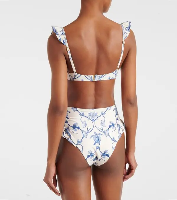 Agua Bendita Printed Ruffled Bikini Top - White