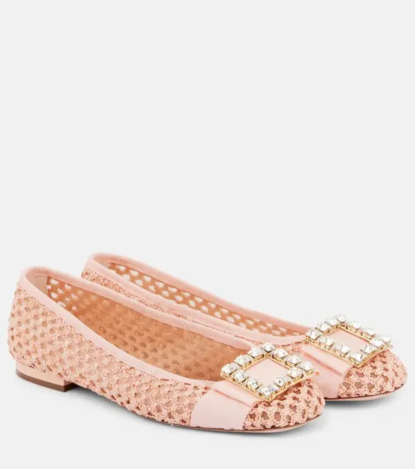 ROGER VIVIER Tres Vivier Raffia Ballet Flats