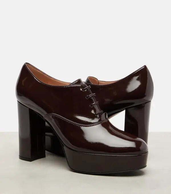GIANVITO ROSSI Lace-up Leather Platform Pumps - Burgundy