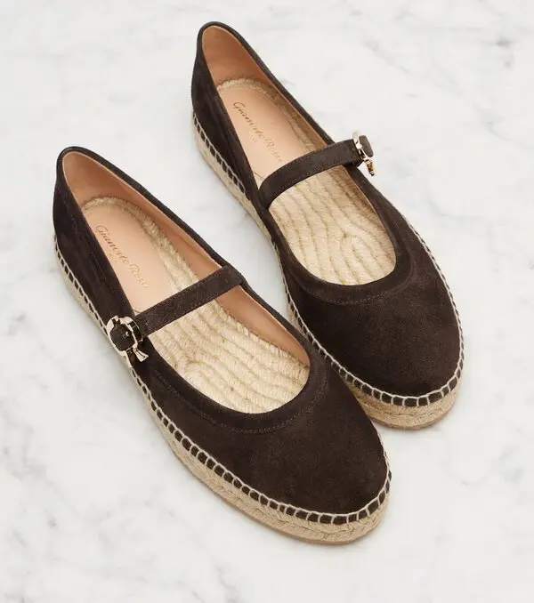 GIANVITO ROSSI Elda Suede Espadrille Mary Jane Flats - Brown