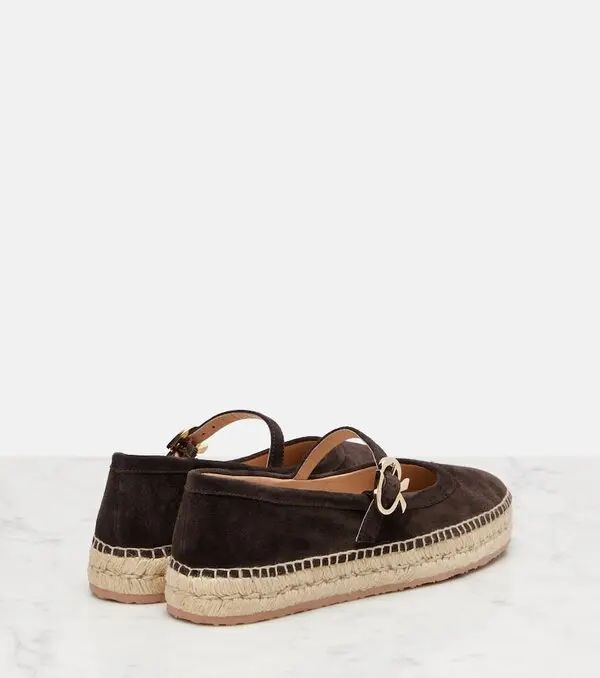 GIANVITO ROSSI Elda Suede Espadrille Mary Jane Flats - Brown