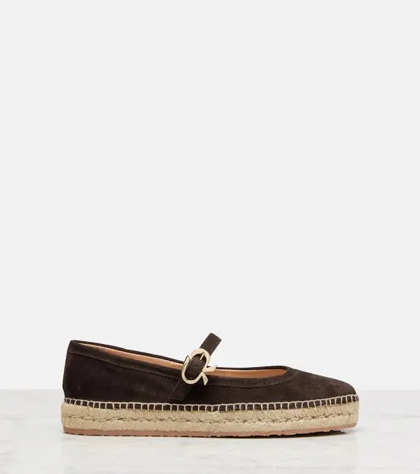 GIANVITO ROSSI Elda Suede Espadrille Mary Jane Flats - Brown