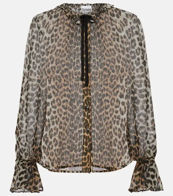 GANNI Leopard-print Chiffon Blouse