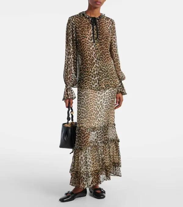 GANNI Leopard-print Chiffon Blouse
