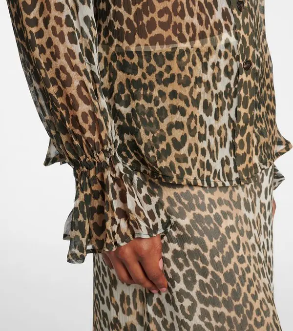 GANNI Leopard-print Chiffon Blouse