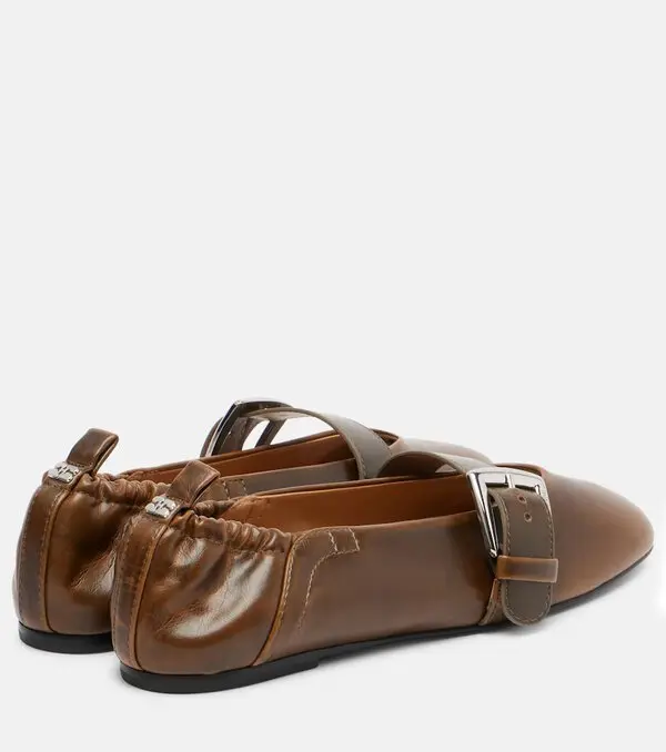 GANNI Butterfly Mary Jane Flats Dark Olive