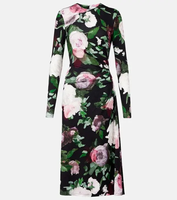 Erdem Floral Draped Midi Dress - Black