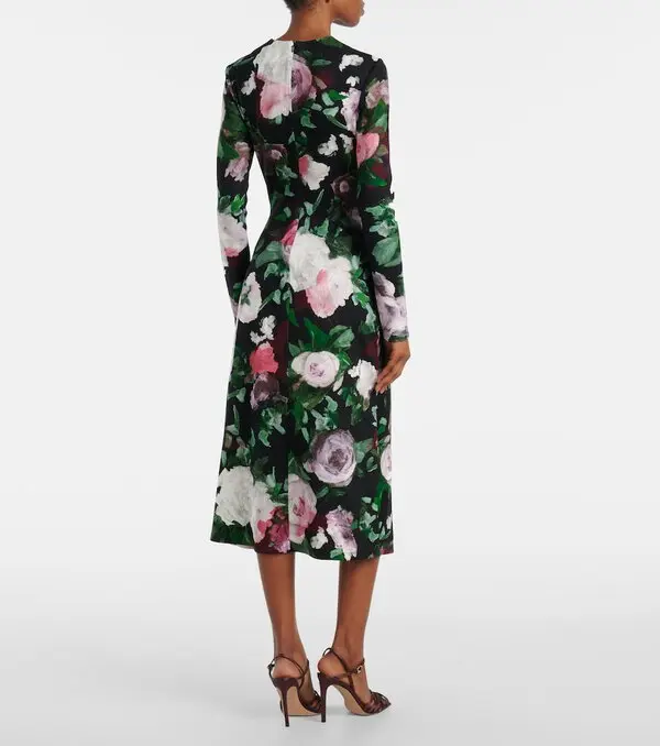 Erdem Draped Floral Midi Dress - Black