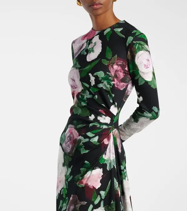 Erdem Draped Floral Midi Dress - Black